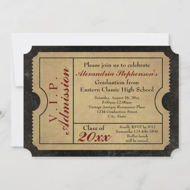 Elegant Vintage Admission Ticket Custom Graduation Invitation | Zazzle