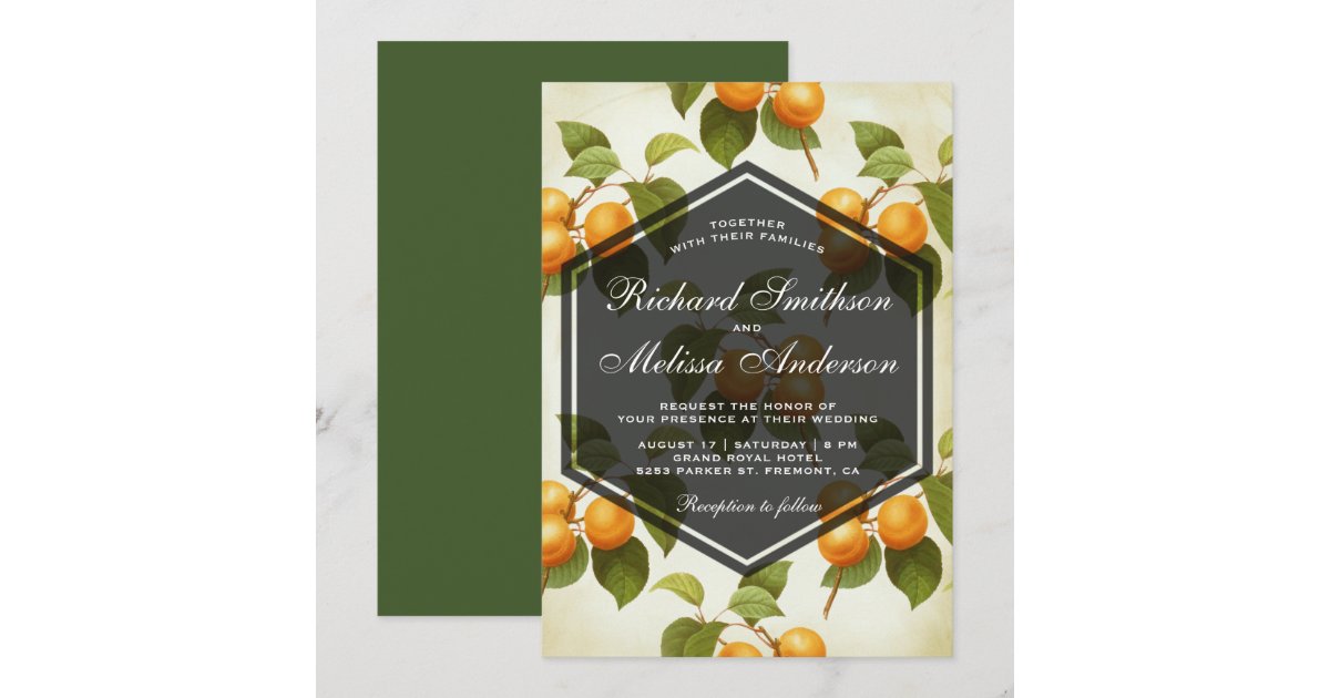Elegant Vintage Apricot Fruit Wedding Invitation | Zazzle