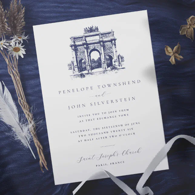 Elegant Vintage Arc de Triomphe Drawing Wedding Invitation | Zazzle