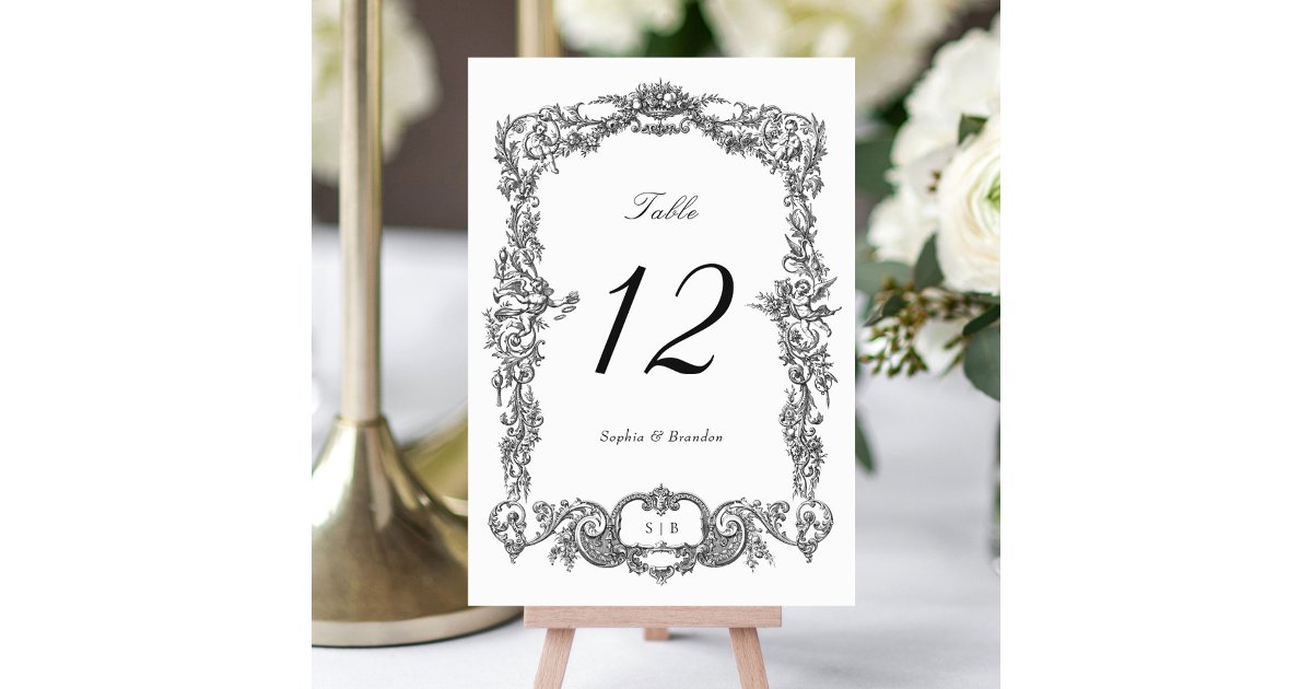 Elegant Vintage Baroque Floral Frame Wedding Table Number | Zazzle