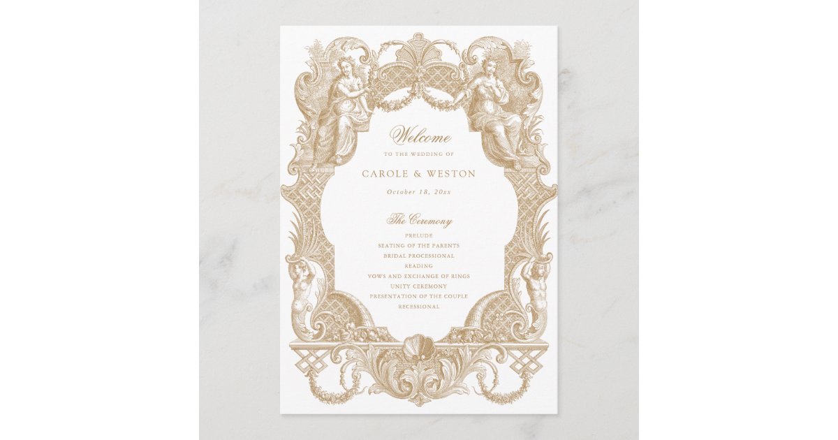 Elegant Vintage Baroque Frame Toile Gold Wedding Program | Zazzle