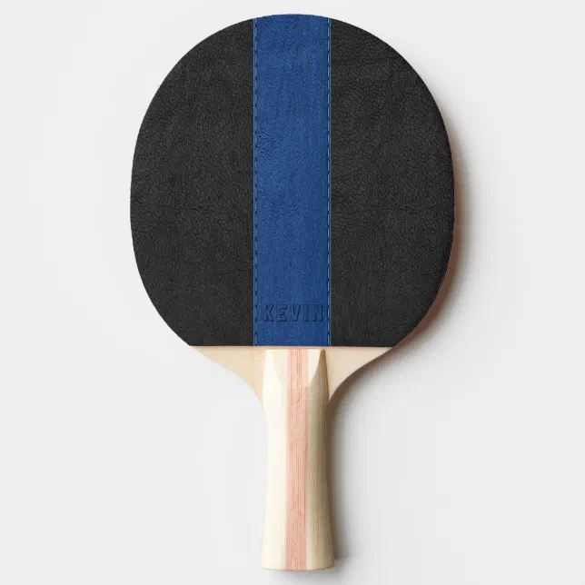 Elegant Vintage Black & Blue Stitched Leather Ping Pong Paddle | Zazzle