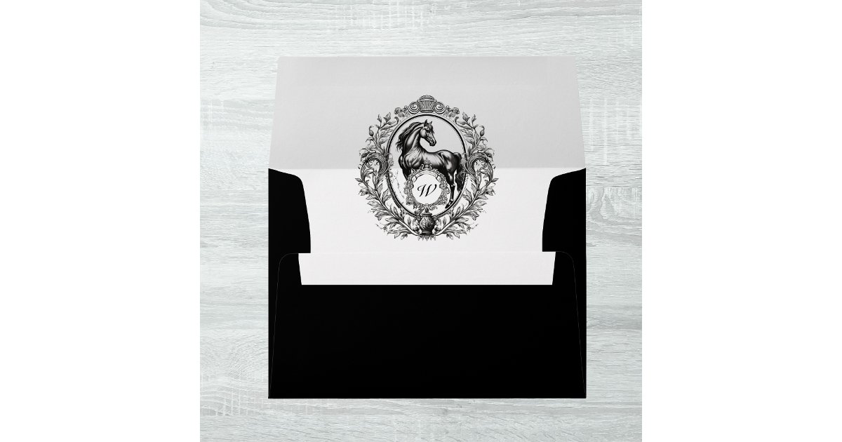 Elegant Vintage Black Horse Equestrian Monogram Envelope | Zazzle
