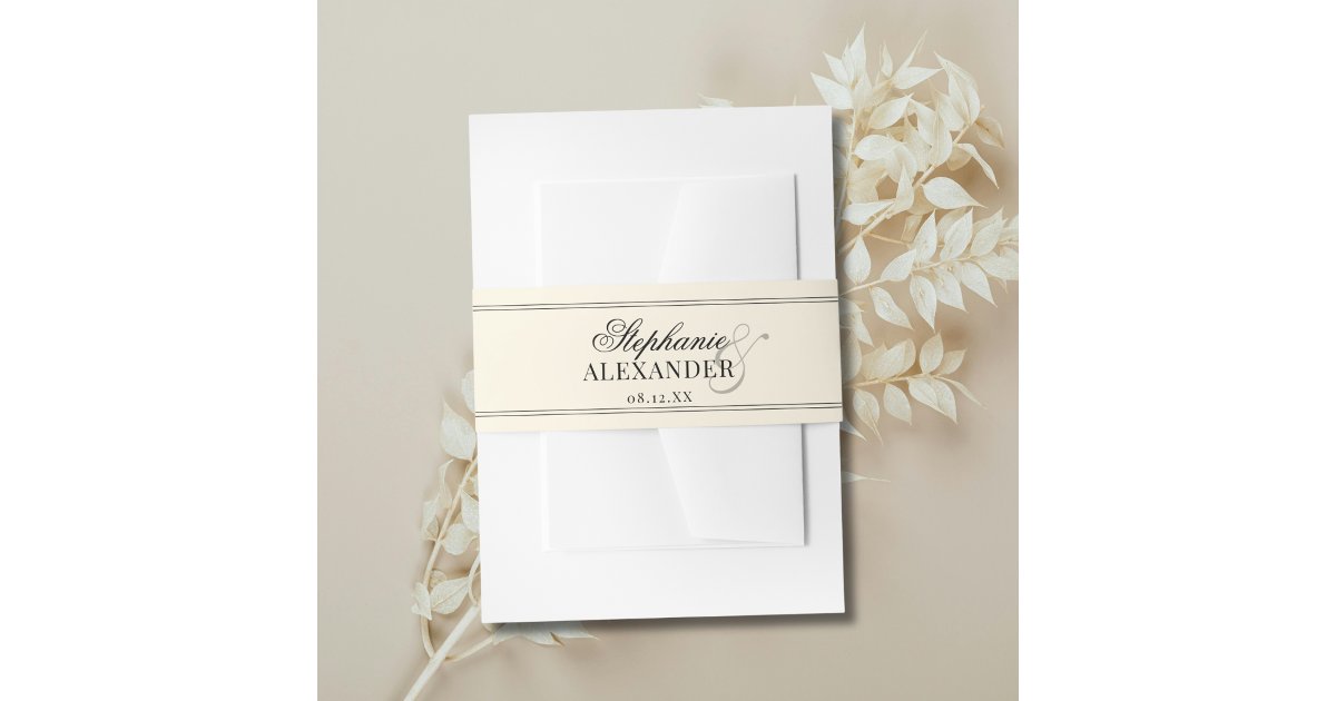 Elegant Vintage Black & Ivory Old Money Wedding Invitation Belly Band ...
