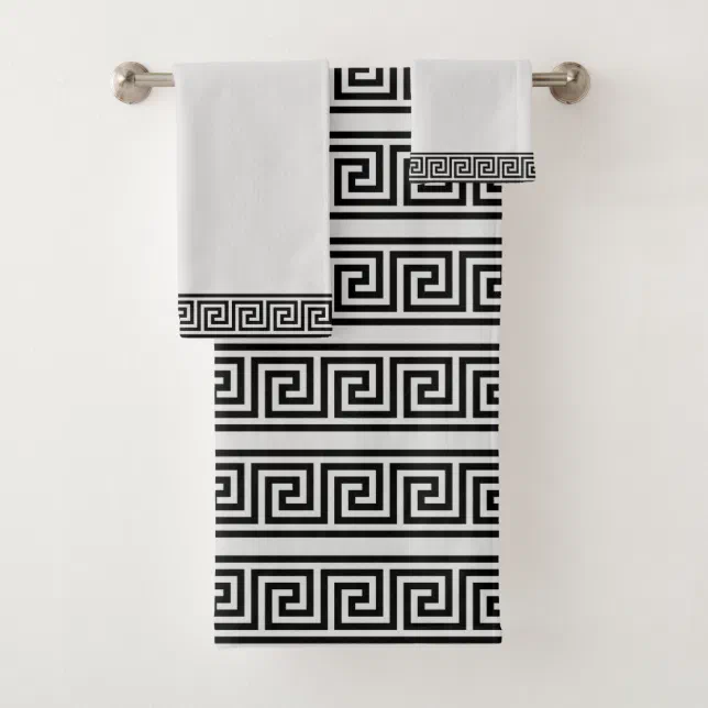 Elegant Vintage Black & Light Gray Greek Pattern Bath Towel Set | Zazzle
