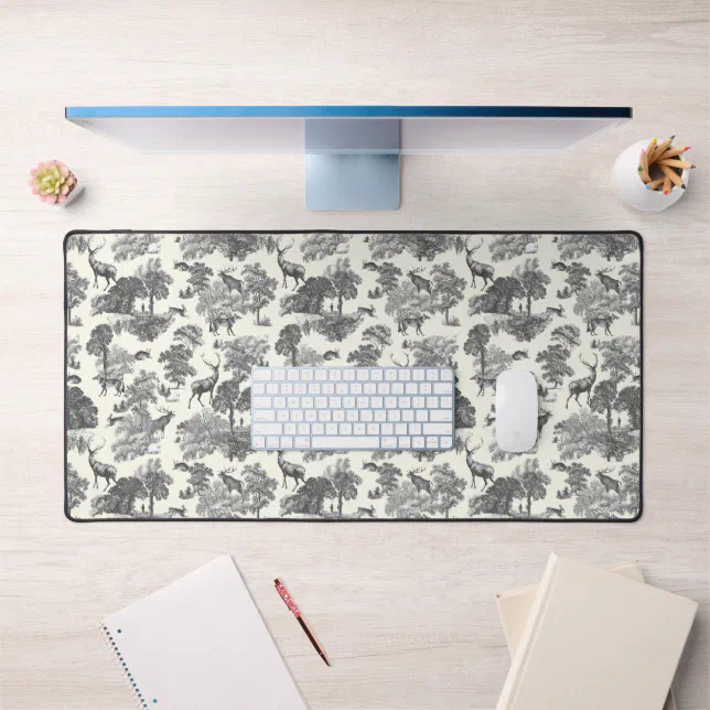 Elegant Vintage Black White Deer Toile Desk Mat | Zazzle