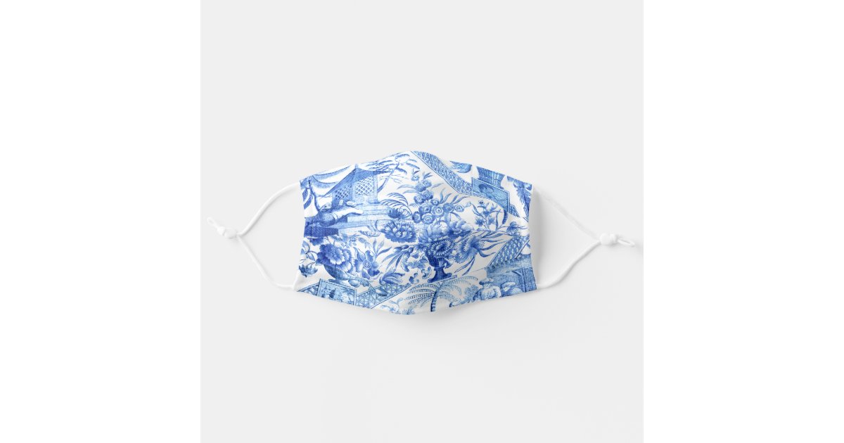 Elegant Vintage Blue and White Chinoiserie Adult Cloth Face Mask | Zazzle