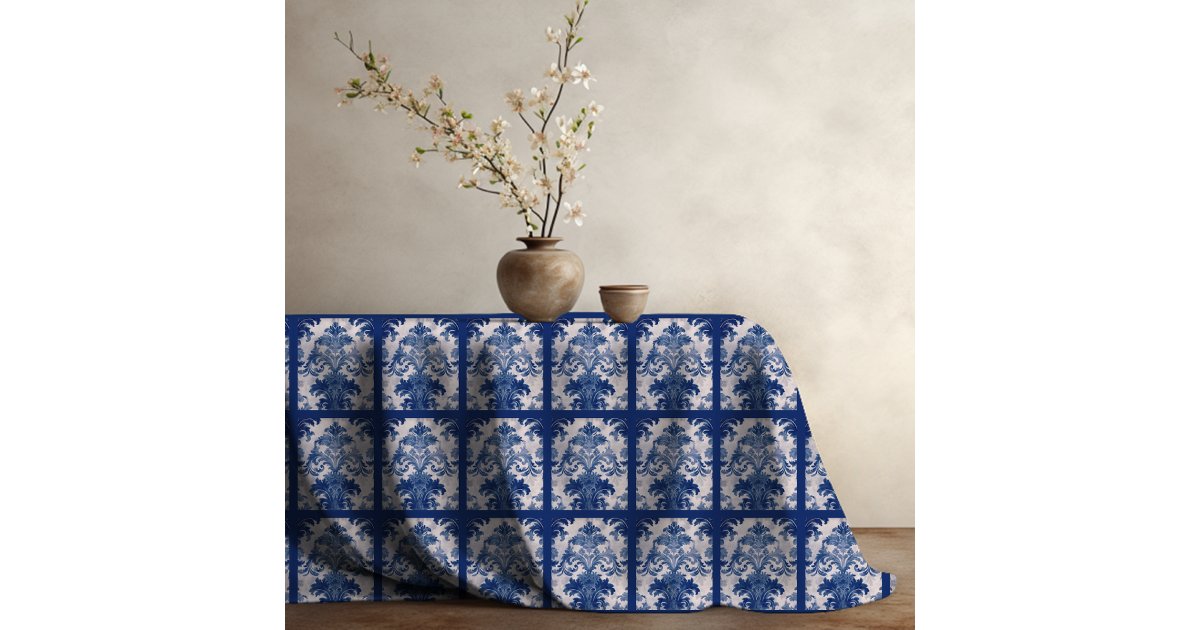 Elegant vintage Blue damask repeat pattern Tablecloth | Zazzle