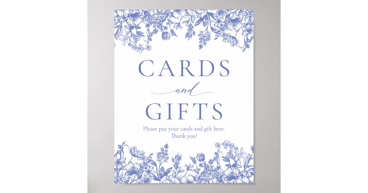 Elegant Vintage Blue Floral Cards and Gifts Sign | Zazzle