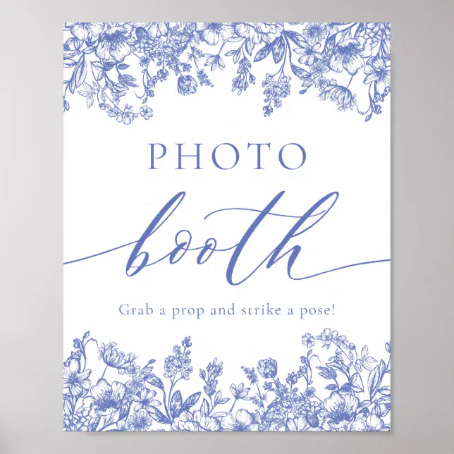 Elegant Vintage Blue Floral Photo Booth Sign | Zazzle
