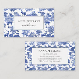 Elegant Vintage Blue French Toile Deer Business Card | Zazzle