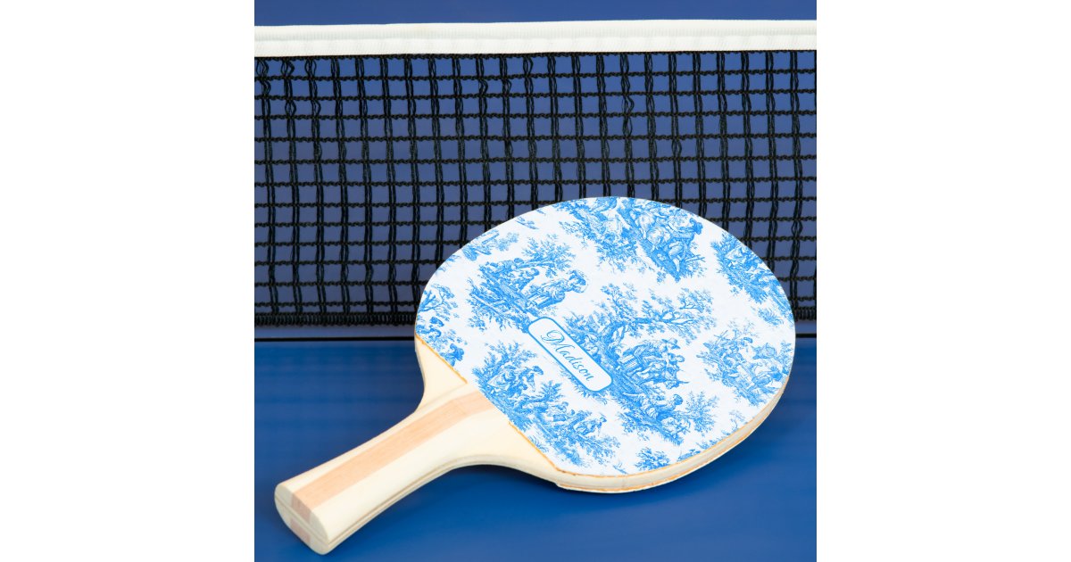 Elegant vintage blue turquoise toile de jouy ping pong paddle | Zazzle