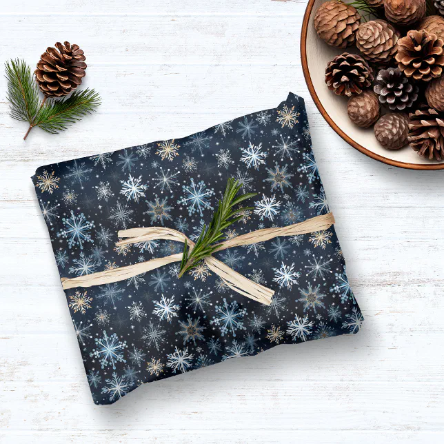 Elegant Vintage Blue White Snowflake Pattern Tissue Paper | Zazzle