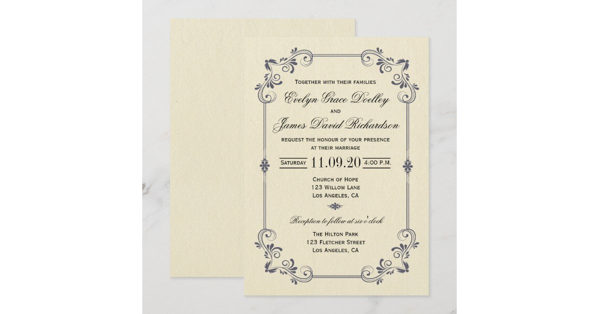 Elegant Vintage Border Wedding Invitation | Zazzle