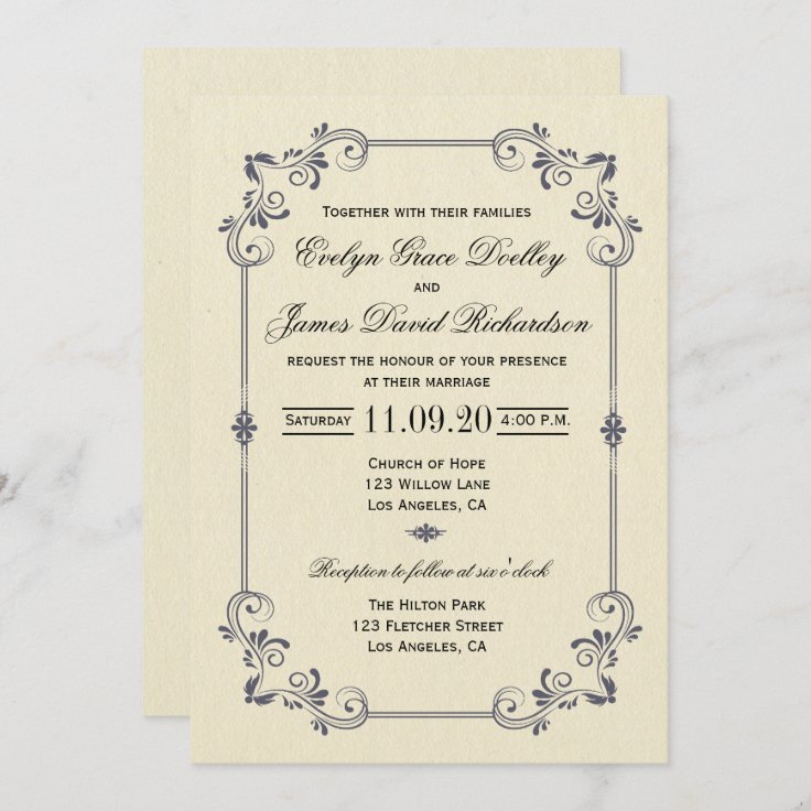 Elegant Vintage Border Wedding Invitation | Zazzle