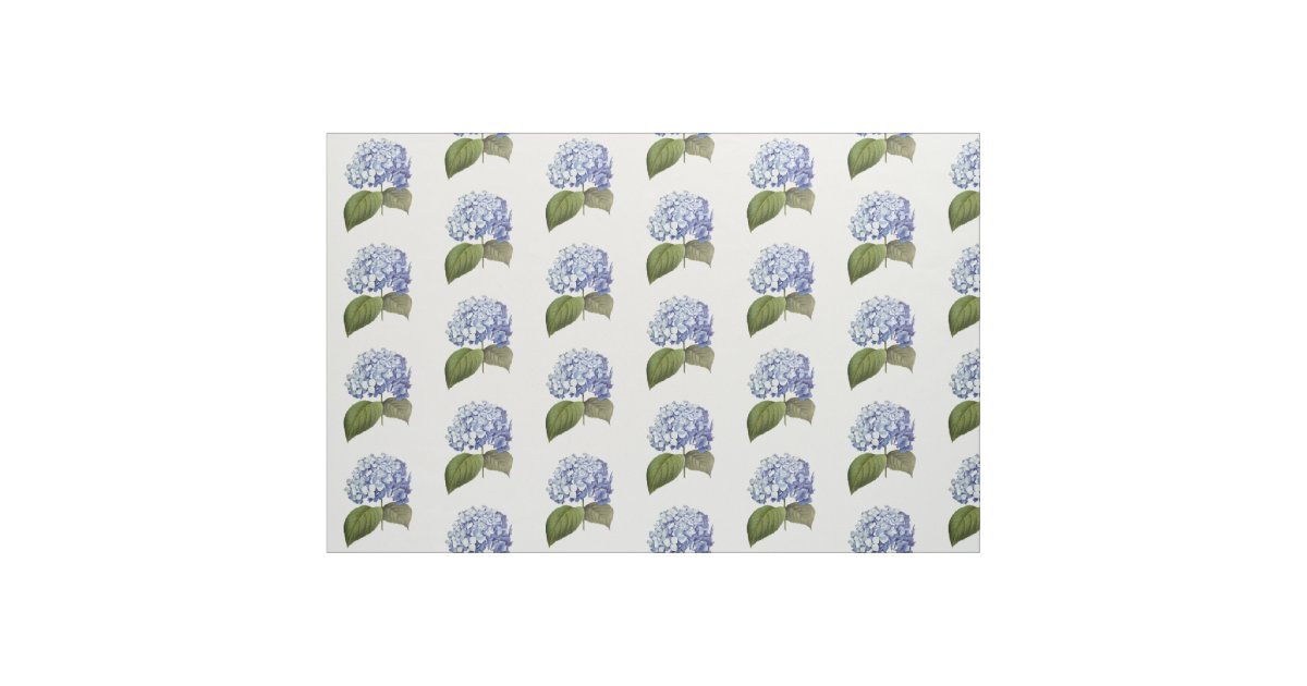Elegant Vintage Botanical Blue Hydrangea Flower Fabric | Zazzle