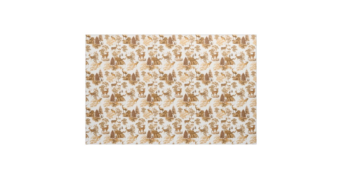 Elegant Vintage Brown Toile Deer Woodland Fabric | Zazzle