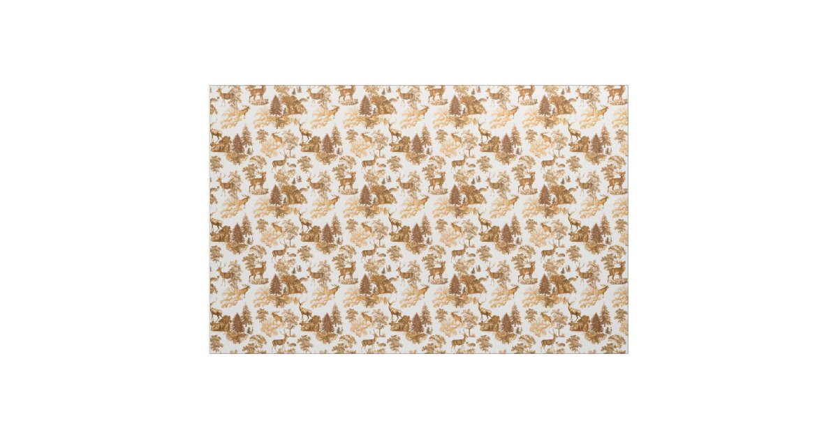Elegant Vintage Brown Toile Deer Woodland Fabric | Zazzle