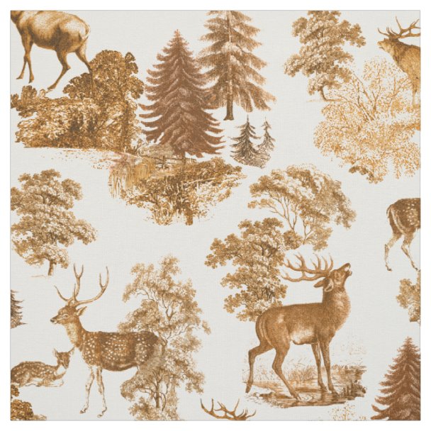 Elegant Vintage Red Fox Rabbit Country Toile Fabric | Zazzle