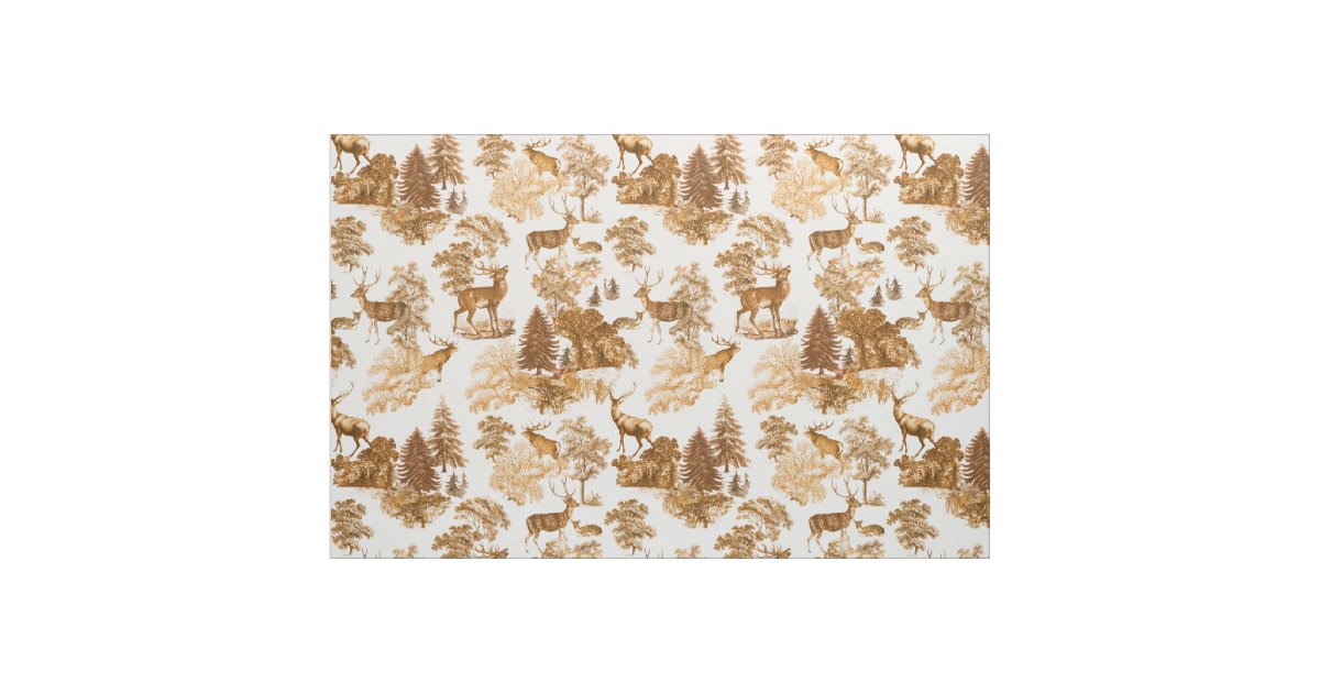 Elegant Vintage Brown Toile Deer Woodland Fabric | Zazzle