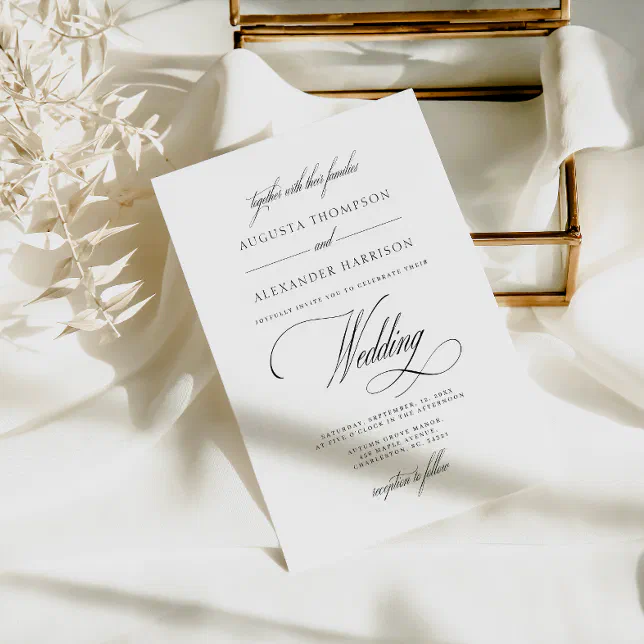 Elegant Vintage Calligraphy Classy Wedding Invitation | Zazzle