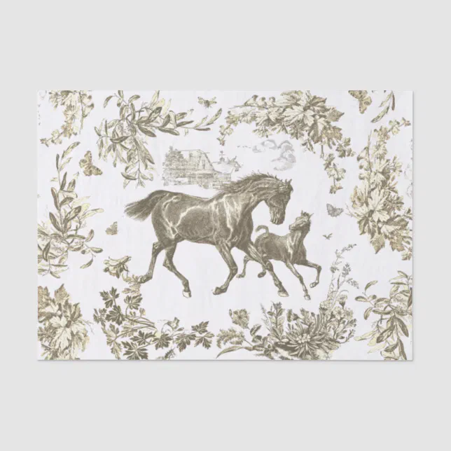 Elegant Vintage Chic Beige Horse Floral Toile Tissue Paper | Zazzle
