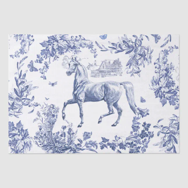 Elegant Vintage Chic Blue Horse Floral Toile Tissue Paper | Zazzle