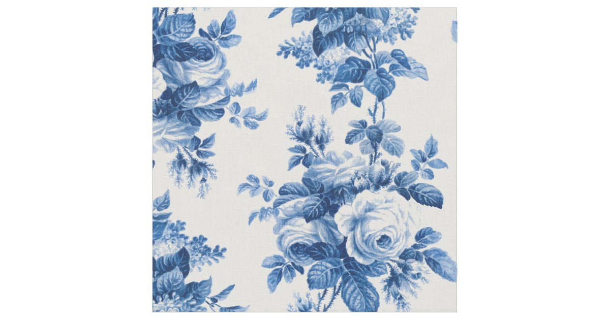 Elegant Vintage China Blue Roses Fabric | Zazzle
