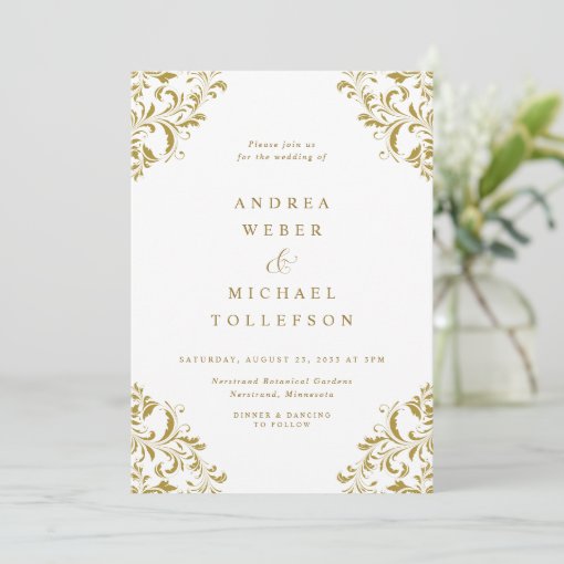 Elegant Vintage Classic Gold Wedding Invitation | Zazzle