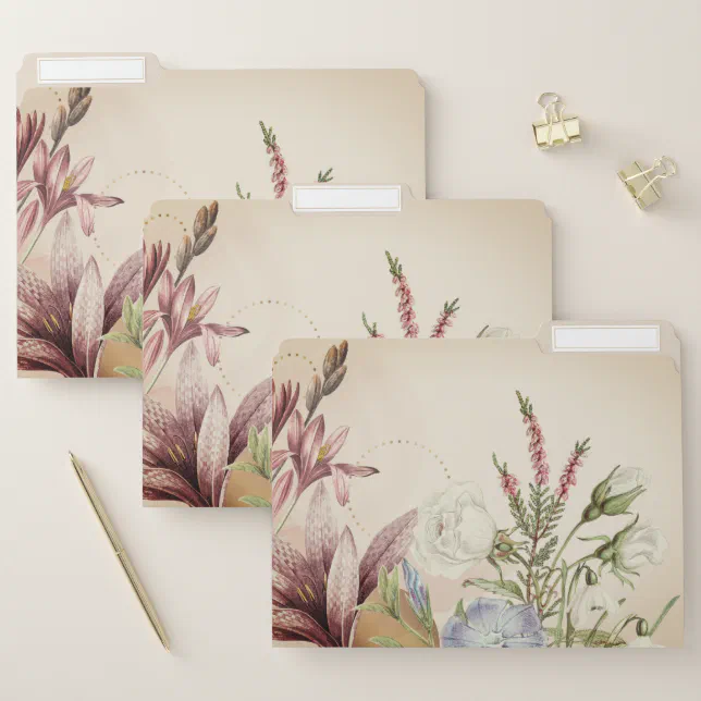 Elegant Vintage Cottagecore Floral File Folder | Zazzle