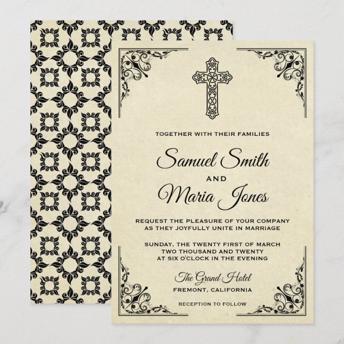 Elegant Vintage Cross Christian Wedding Invitation | Zazzle