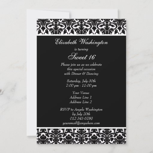 Elegant Vintage Damask Sweet 16 Party Invitation | Zazzle