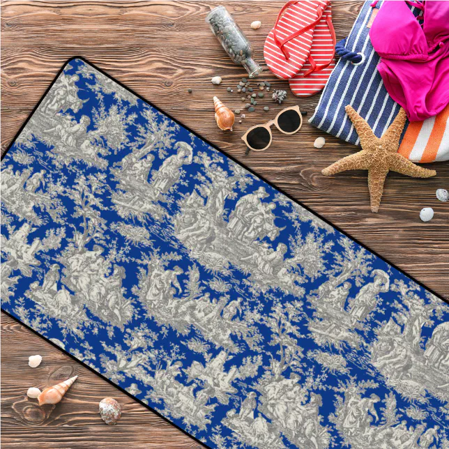 Elegant vintage dark blue toile de jouy desk mat | Zazzle