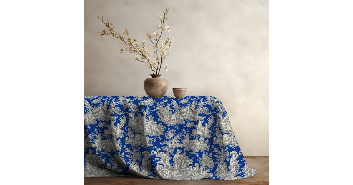 Elegant vintage dark blue toile de jouy printed tablecloth | Zazzle