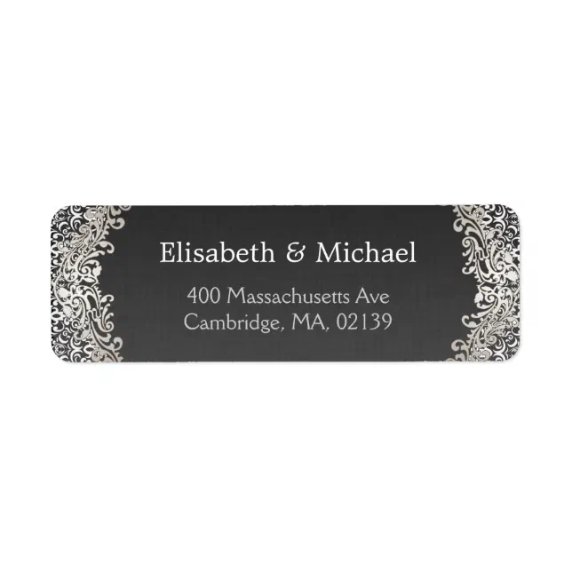 Elegant Vintage Dark Silver Damask Classic Formal Label | Zazzle