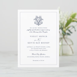 Elegant Vintage Decorative Monogram KV Wedding Invitation | Zazzle