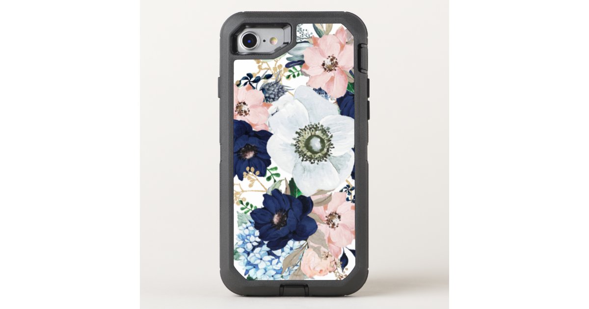 Elegant Vintage Dusty Blue Pink Rose Floral Otterbox iPhone Case | Zazzle