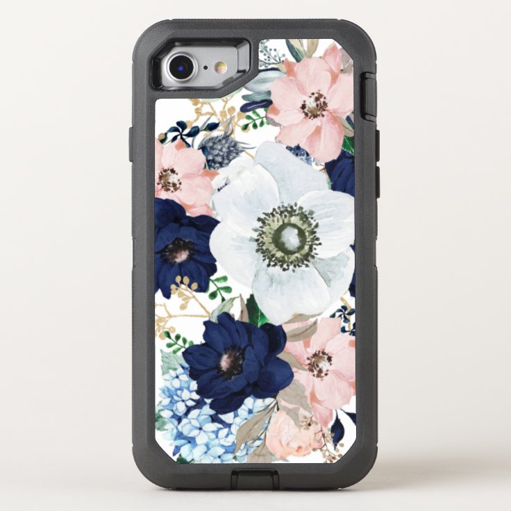 Elegant Vintage Dusty Blue Pink Rose Floral OtterBox iPhone Case | Zazzle