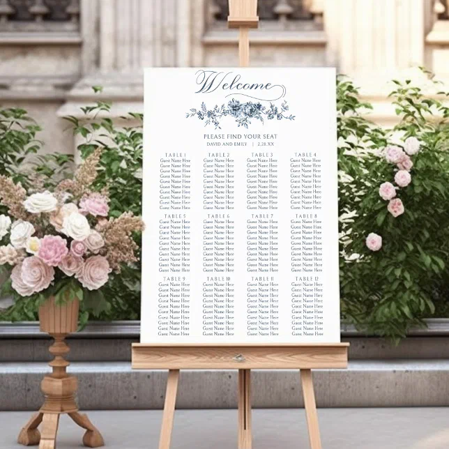 Elegant Vintage Engraved Blue Floral Poster | Zazzle