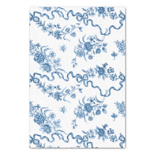 Elegant Vintage Engraved Blue Roses and Ribbons Tissue Paper | Zazzle