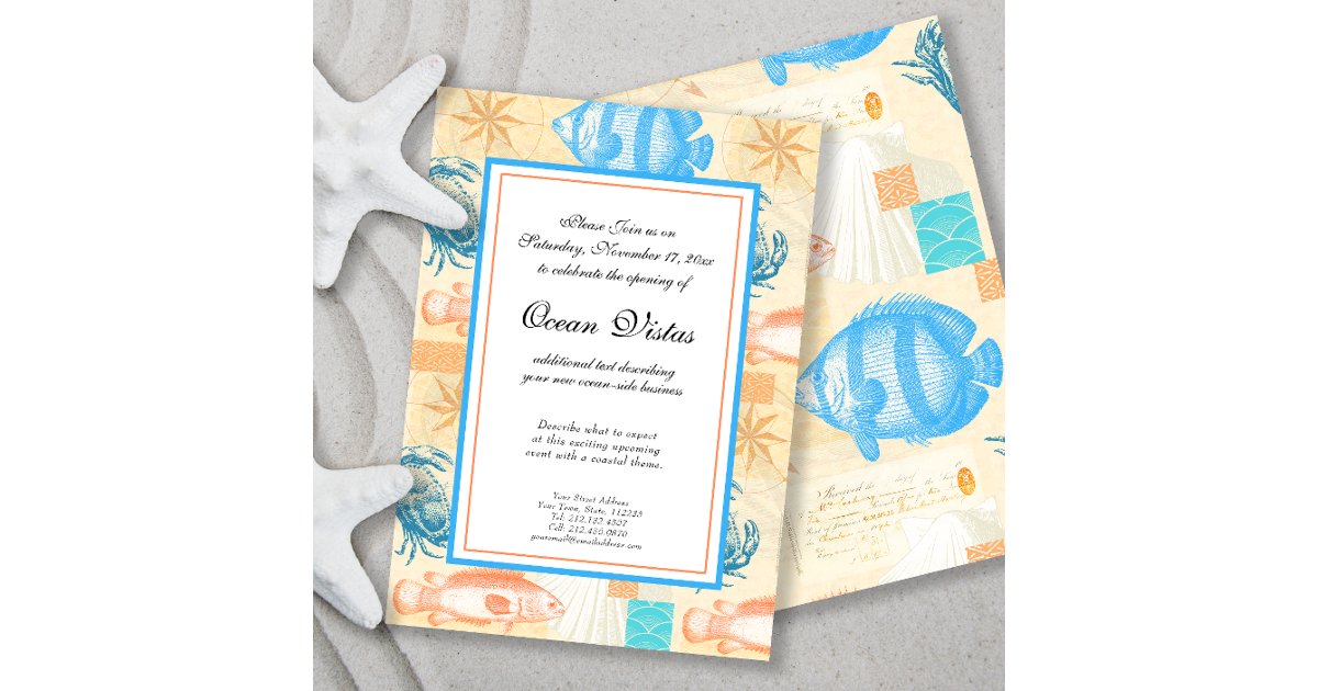 Elegant Vintage Fish and Shellfish Collage Invitation | Zazzle