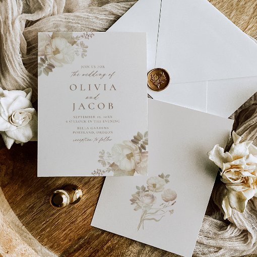 Elegant Vintage Floral Bouquet Cream Wedding Invitation | Zazzle