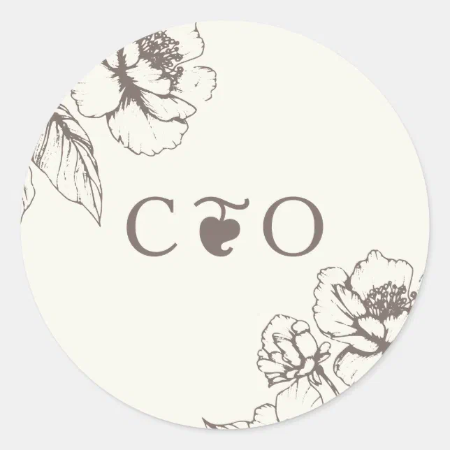Elegant Vintage Floral Garden Initials Wedding Classic Round Sticker ...