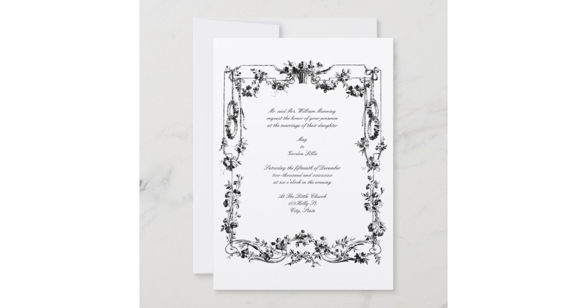 Elegant Vintage Floral Garlands & Ribbons Wedding Invitation | Zazzle