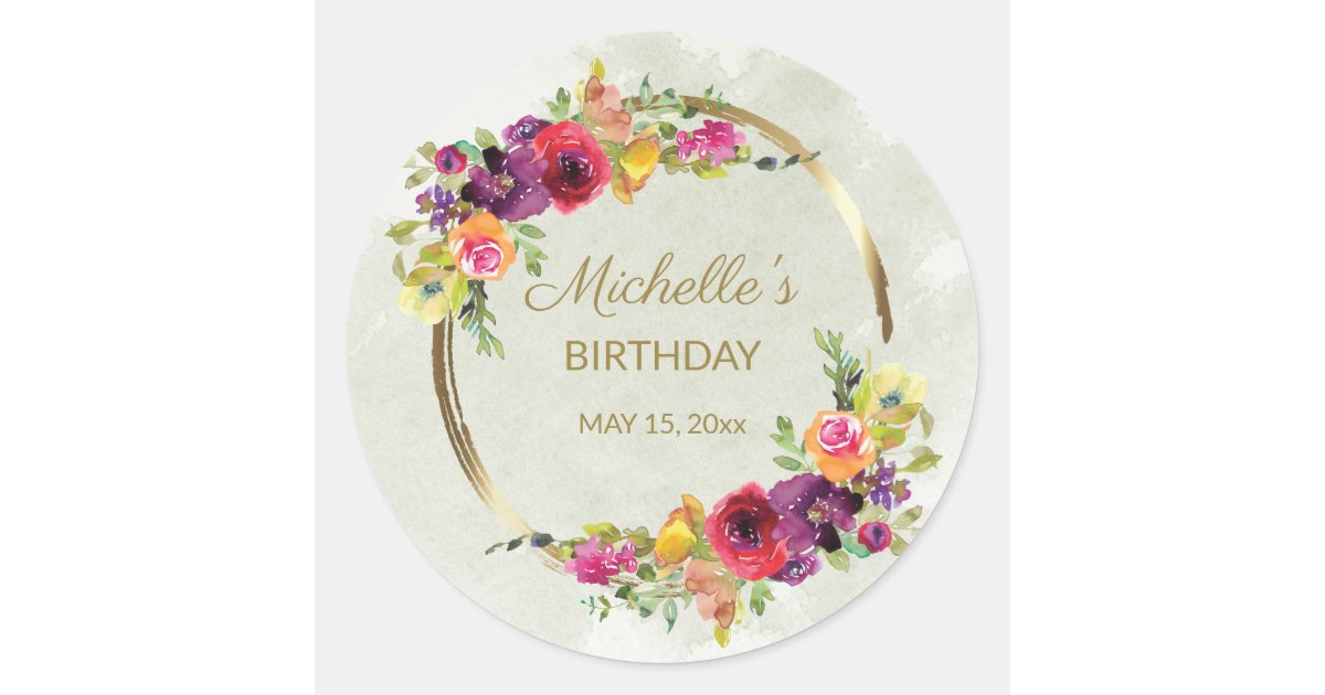 Elegant Vintage Floral Gold Frame Women's Birthday Classic Round ...