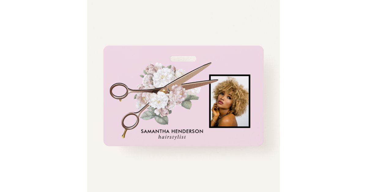 Elegant Vintage Floral Hair Salon Employee Photo Badge | Zazzle