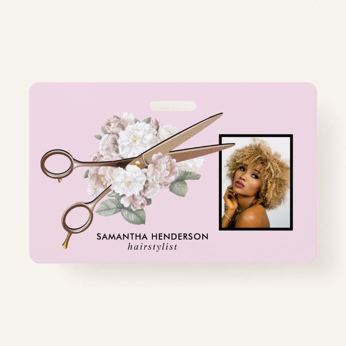 Elegant Vintage Floral Hair Salon Employee Photo Badge | Zazzle.com
