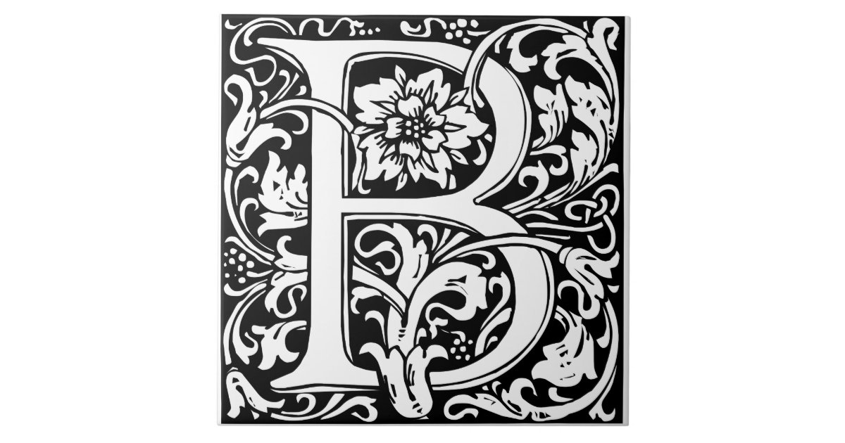 Elegant Vintage Floral Letter B Monogram Ceramic Tile | Zazzle