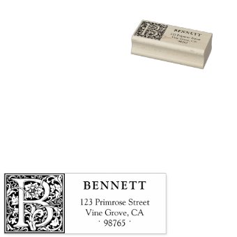 Elegant Vintage Floral Letter B Monogram Rubber Stamp | Zazzle