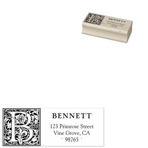 Elegant Vintage Floral Letter B Monogram Rubber Stamp | Zazzle